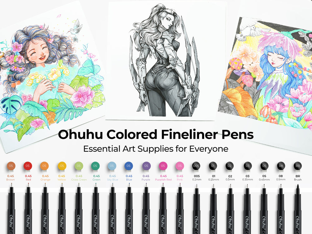 Ohuhu Hana Highway Fineliner Drawing Pens,18 Pack